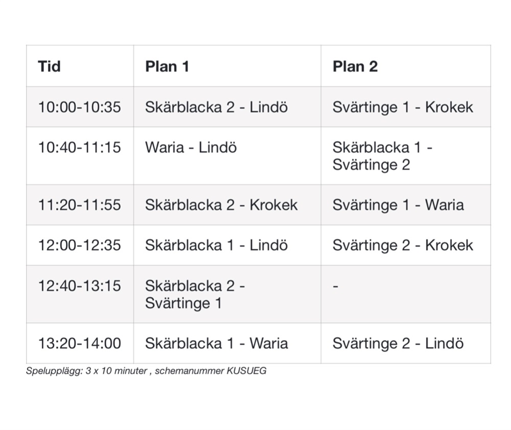 Spelschema sammandrag Lindö 3/9 / Skärblacka IF - Fotboll - Flickor ...