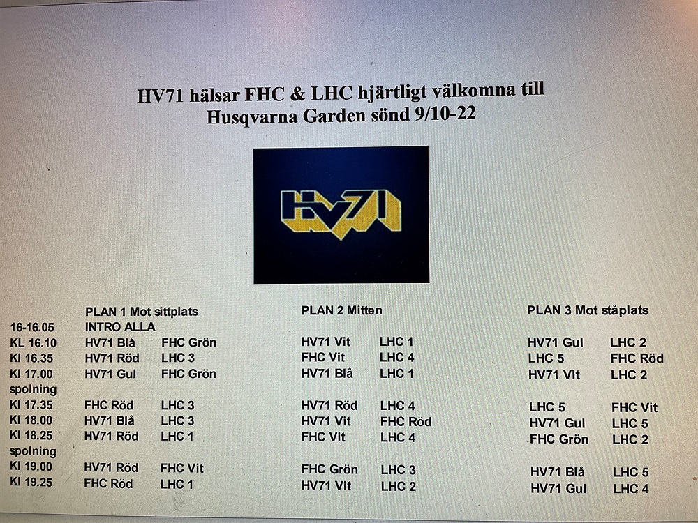 Spelschema och uppdragschema 9/10 / HV 71 - U14 Pojk