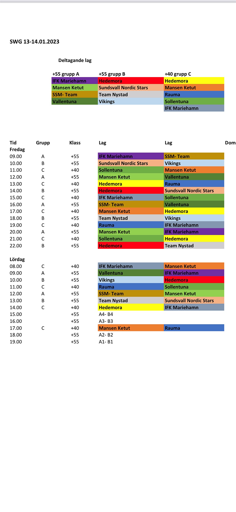 Spelschema på Åland / Vikings Sweden - Roslagen Vikings