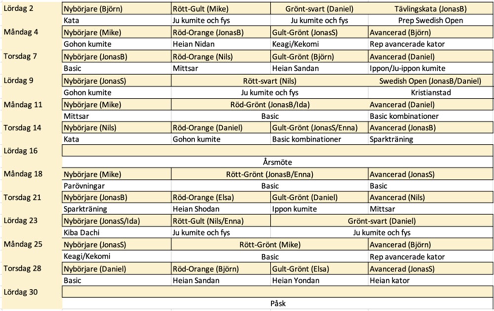 Schema för mars / Trelleborgs karateklubb - Svenskalag.se